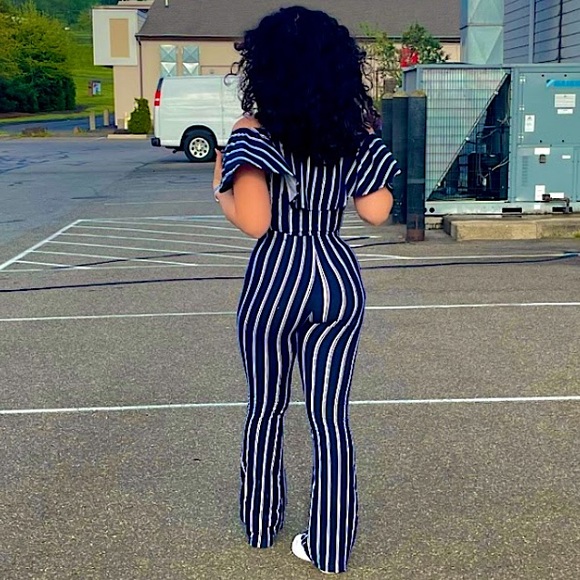 Love Ari | Pants & Jumpsuits | Loveari Navy Blue And White Stripped Two Piece Set | Poshmark